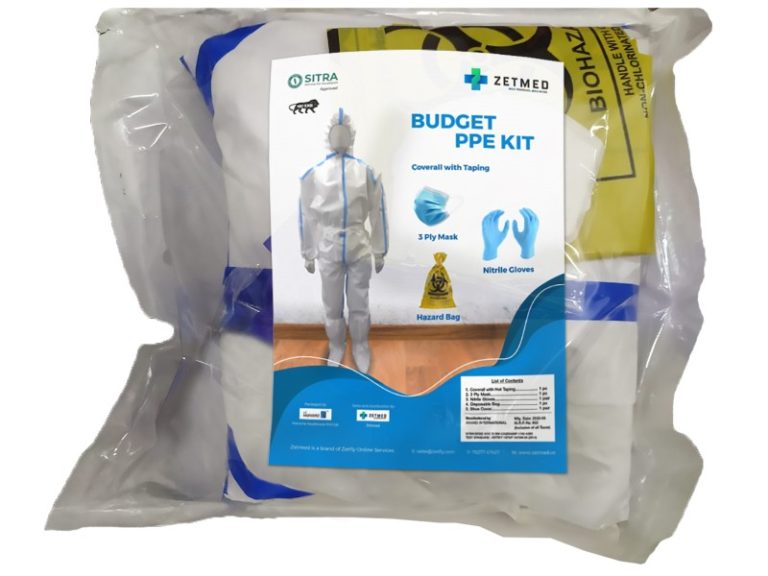 Budget PPE Kit - Coverall + Gloves + 3 Ply Mask + Waste Bag - ZetMed
